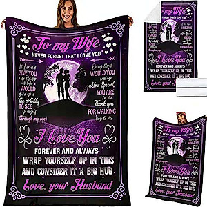 Aizhuang Personalized to My Wife Blanket from Husband, Cozy Super Soft Plush Fleece Throw Blanket with Quotes, for Birthday, Anniversary and Valentine's Day (60x80 inches)