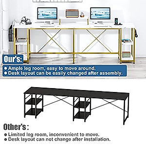 Lulive L Shaped Desk, 95" Reversible Corner Computer Desk with Shelves, Monitor Stand, Storage Bag, Hooks, 2 Person Long Desk for Home Office Writing Study Workstation (White Faux Marble)