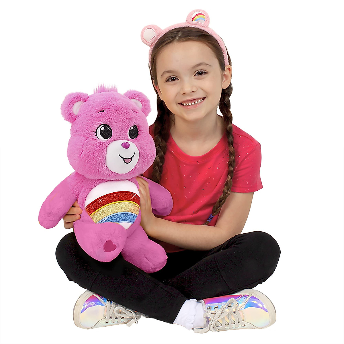 Care Bears 18" Plush - Cheer Bear with Glitter Belly Badge - Soft Huggable Material!, Pink