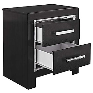 Signature Design by Ashley Kaydell Glam 2 Drawer Nightstand with Faux Alligator Panels & Chrome-Tone Accents, Black