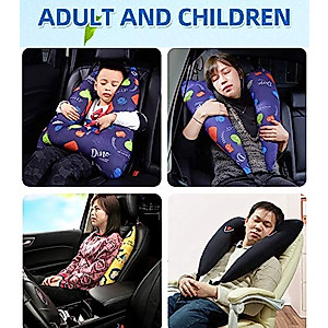 Kids Car Pillow with Head and Neck Support | Adjustable with Seatbelt | Soft and Snug Car Headrest Pillow | Best for Children When Traveling - Black Suede