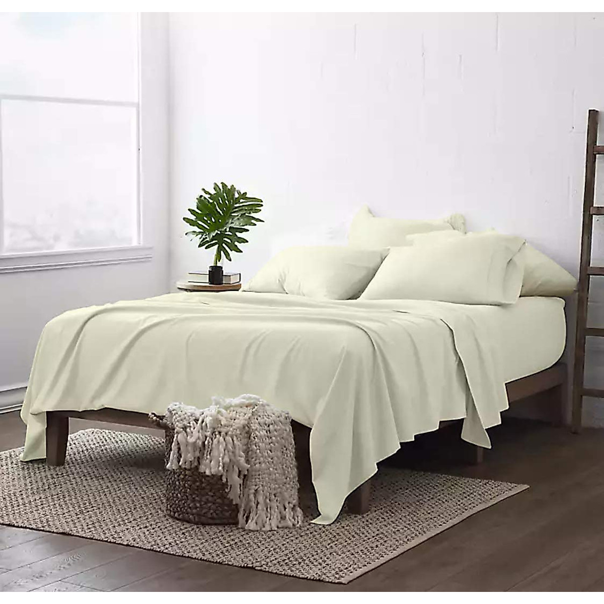 MGPS 100% Real Certified Organic Cotton Bedsheet Set, Full Size 6 Piece 800-Thread-Count Sheet Set, [1 Fitted + 1 Flat + 4 Pillowcases], Fits Mattress Upto 18" Deep Pocket - Ivory