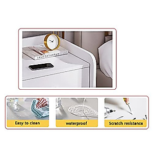 Roozmausy Nightstand with LED Lights and Charging Station,White nightstand,Bedside Table with Drawer,Bedside Cupboard,Bedside Cabinets,Small Spaces Side End Table (White-2Drawer)