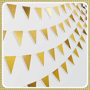 39 Ft Double Sided Glitter Metallic Paper Triangle Flag Pennant Bunting Banner for Wedding Birthday Holiday Festivals Anniversary Bridal Shower Hen Party Theme Party Decorations Supplies(Gold)