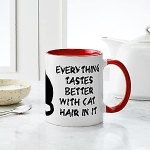 CafePress Everything Tastes Better With Cat Hair Mugs Ceramic Coffee Mug, Tea Cup 11 oz