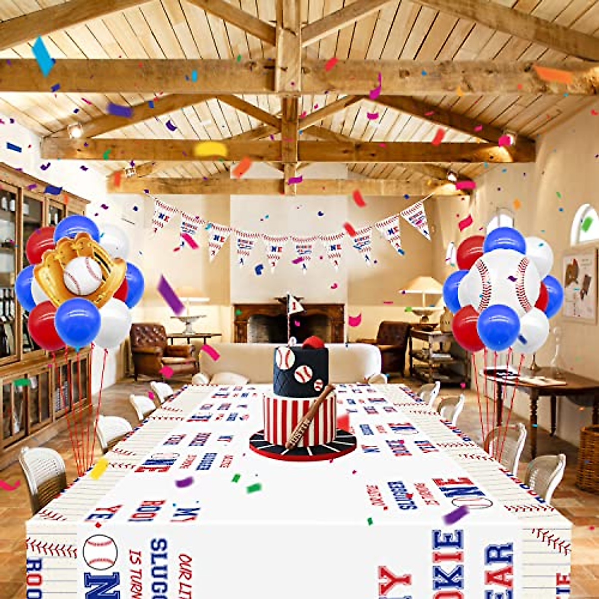 4 Pack Rookie of The Year Tablecloths, 51x87'' Baseball 1st Birthday Plastic Table Covers My Rookie Year Tablecloth for Boys First Baseball Party Decorations, Baseball 1st Birthday Party Supplies