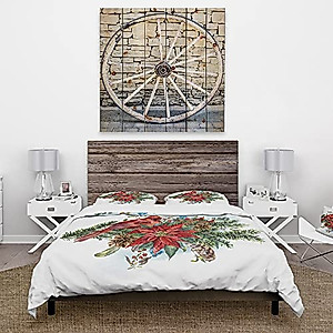 DESIGN ART Designart 'Christmas Poinsettia and Red Cardinal Bird' Traditional Duvet Cover Comforter Set King Cover + Comforter + 2 King Shams 4 Piece