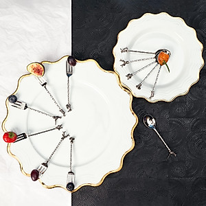 Rigeli Regent White Bronze plated Set of 6 Dessert Forks (Animals Design), Giftpacked 6Pcs Stainless Steel, Cocktail Forks, Small and Fruit Forks for Party, Hotel, Restaurant