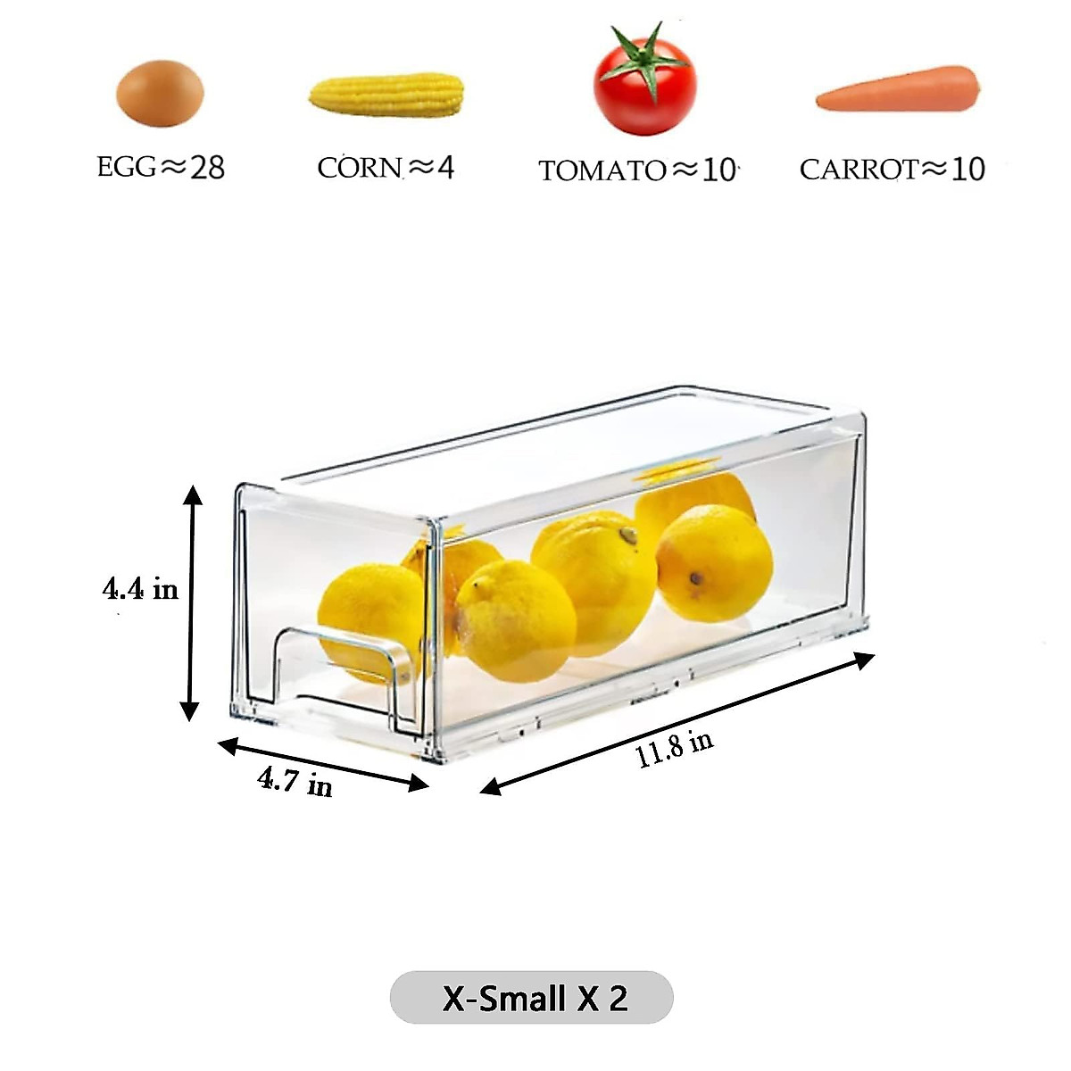 MANO 2Pack Clear Fridge Drawers Pull Out Stackable Refrigerator Drawer Organizer Bins Pantry Storage Box Plastic Food Containers for Kitchen Bathroom Office Closet(X-Small)