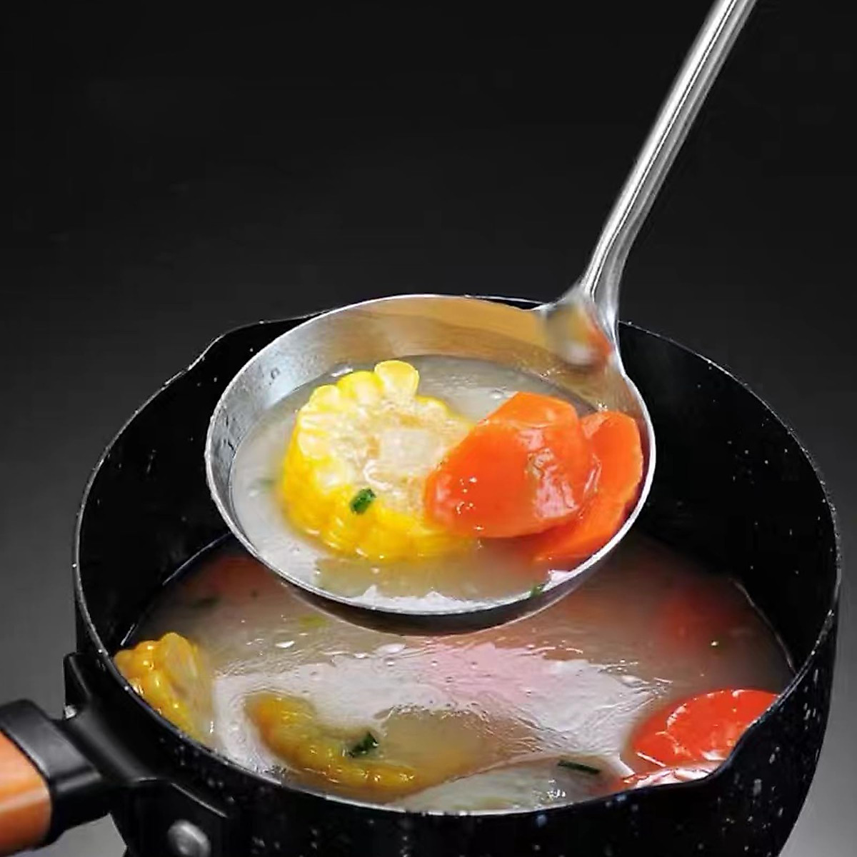 304 Stainless Steel Soup Spoon Cooking Spoon for Kitchen, Metal Soup Ladle,[Rustproof, Heat Resistance, Integral Forming], with Ergonomic Round Long Handle, 13.9 Inches1 Pack (Color:Silver)