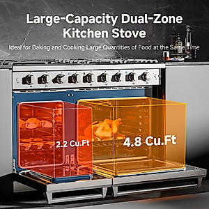 AAOBOSI 48 Inch Freestanding Gas Range Ovens with 7.0 cu.ft Large Capacity Double Convection Ovens, 6 Sealed Burners Plus Iron Grill Burner, Stainless Steel Gas Range Stove with NG/LPG Convertible