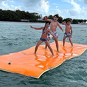 Big Floating Mat Water Foam Pad for Pools, Lakes, Oceans, Giant Lily Pad Pool Float for Water Recreation and Relaxing (Green-White-Orange,9FT)