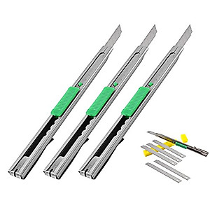 eZthings® Heavy Duty 9mm Snap Off Blades Box Cutters Set for Cutting Materials: Wallpaper, Vinyl, Leather, Shrink-wrap (Auto-Lock Utility Knife Set + Blades)