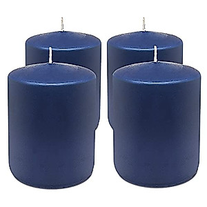 Hyoola Midnight Blue Pillar Candles 2x3 Inch - 4 Pack Unscented Pillar Candles - European Made