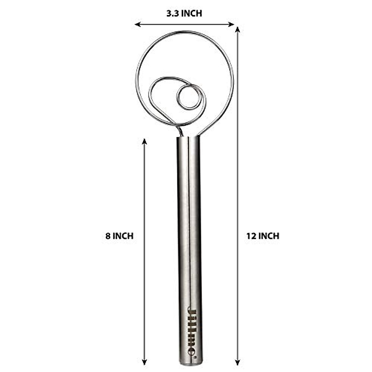Jillmo Danish Dough Whisk, 12inch Stainless Steel Whisk