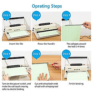 TIANSE Coil Binding Machine, Electric Coil Inserter, Manual Round Hole Punch, 15 Sheets Punch Capacity, Perfect for Letter Size / A4 / A5, Comes with 100pcs 5/16'' Plastic Coil Binding Spines & Plier