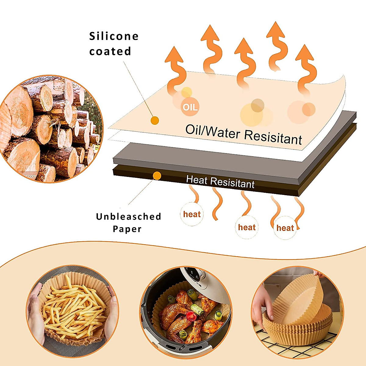 Lavit 200 PCS(6.3 Inches) Air Fryer Disposable Paper Liners - Baking Paper Liner for Air Fryer.Round Non Stick Parchment Paper for Baking and Microwave -Food Grade Oil Proof and Waterproof Air Fryer.