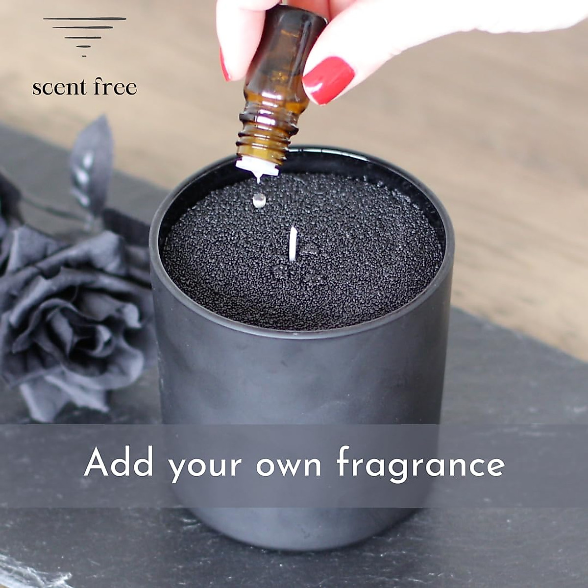 Foton Pearled Candle Colored 18 Oz - Black Unscented Non Toxic Luxury Long Lasting Powder Candles up to 120 Hours - Refillable Candle Sand with 30 Wicks for Candle Making