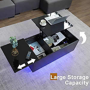 HOMMPA Lift Top LED Coffee Table, Black