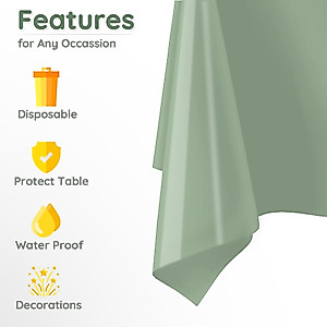 3 Packs Sage Tablecloth, Christmas Plastic Green Table Covers, Disposable Christmas Party Supplies, 52 x 108‘’, Fit for 8 Ft Table, for Bridal Shower, Baby & Wedding Christmas Party Decorations