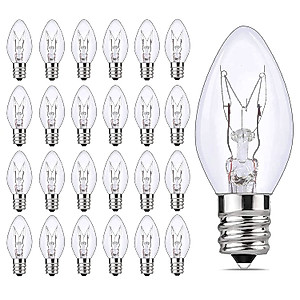 SkrLights 25 Pack C7 Clear Bulbs Christmas Light Bulbs C7 Outdoor String Light Replacement Bulbs, C7/E12 Candelabra Base, 5 Watt-Clear