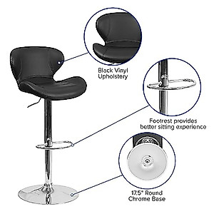 Flash Furniture Contemporary Black Vinyl Adjustable Height Barstool with Curved Back and Chrome Base