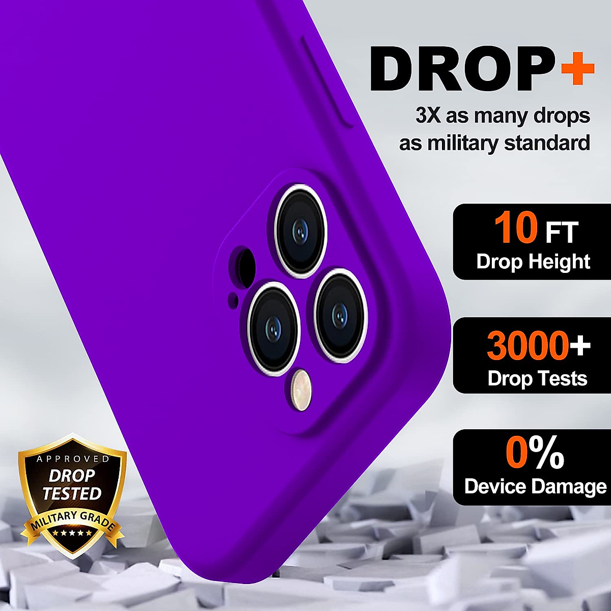 BossKiss Compatible with iPhone 13 Pro Max Case, Premium Liquid Silicone Case [Velvety Touch] [2 Pcs 9H Tempered Glass Screen Protector], Camera All-Round Protection Shockproof Kit Case,Neon Purple