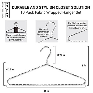 Rethink Your Room 30 Pack of Fabric Wrapped Metal Hangers - Durable and Stylish Closet Solution - Home Essentials - Soft Touch for Your Clothes - Warsaw Grey/White