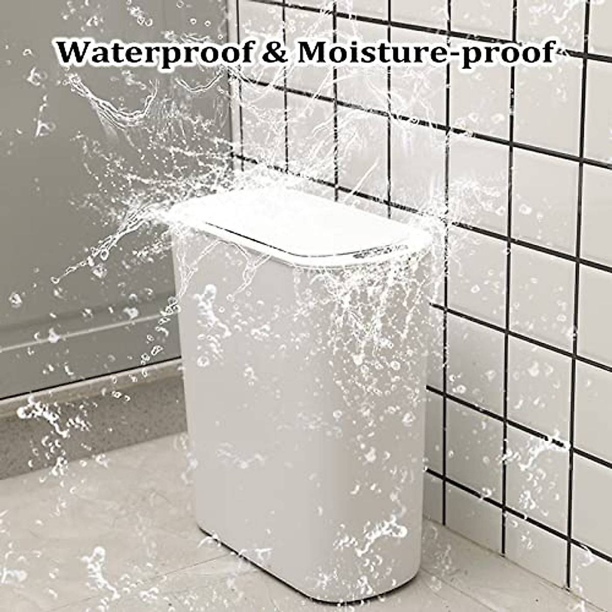 Bathroom Trash Cans with Lids, Sapouni Automatic Motion Sensor Trash Can 3.4 Gallon Smart Touchless Garbage Can Slim Plastic Narrow Rubbish Can for Bathroom, Bedroom, Kitchen, Living Room, Office