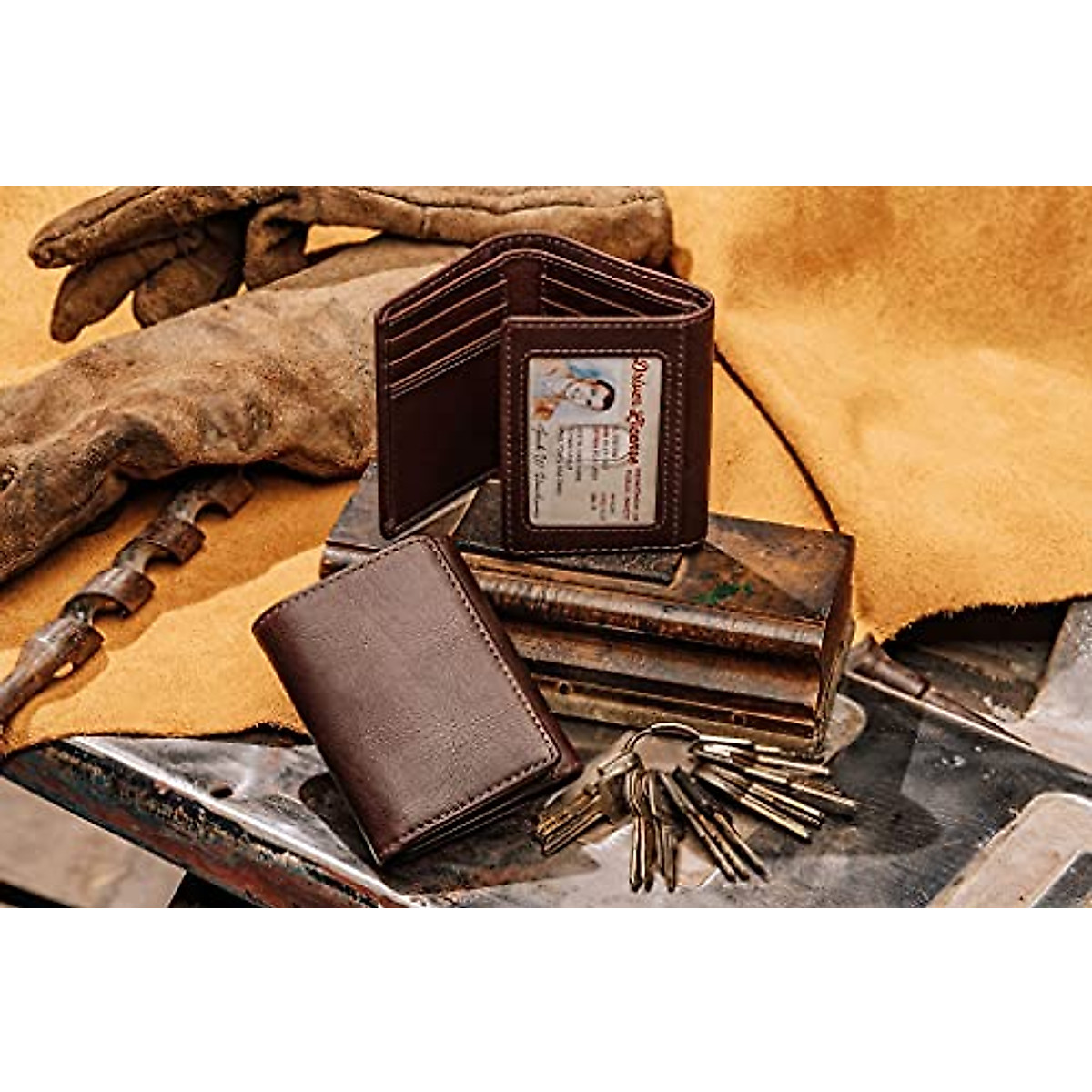 HoJ Co. Dutton Extra Capacity Trifold Wallet with Flip Out ID| 9 Card Slots & 3 Pockets | Full Grain Nappa Leather | Brown Tri fold Wallet