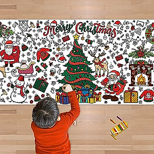 OHOME Christmas Giant Coloring Poster/Tablecloth-Christmas Crafts for Kids-30 x 72 Inches Jumbo Paper Coloring Banner for Kids Activities Games Party Decorations