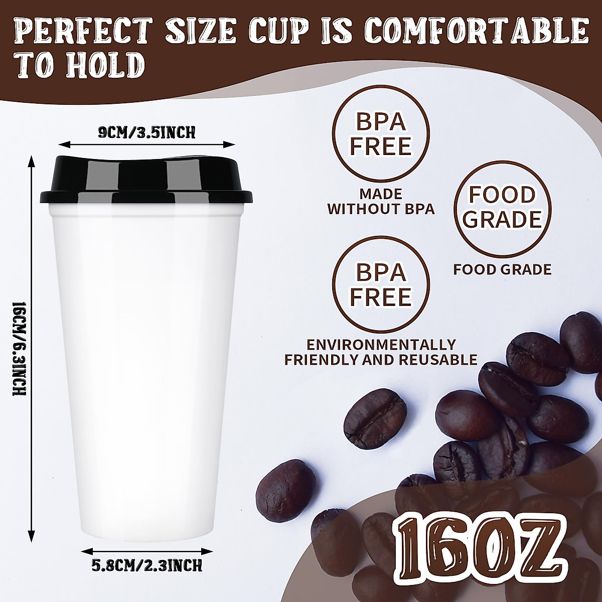 Domensi 15 Pack Reusable Coffee Cups with Lids Reusable Hot Cups Bulk 16 oz Plastic Tumblers Cup with Lids for Hot Drink Travel Coffee Mug with Lid to Go Coffee Cups for Hot and Cold Drinks (White)