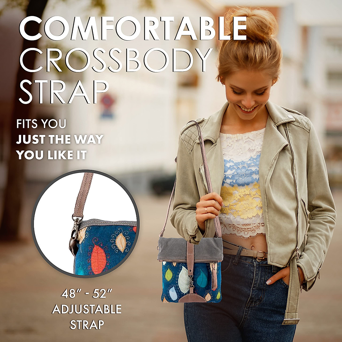 SIXTEASE Crossbody Bag for Women Vintage Style Genuine Leather, Upcycled Canvas, Rug, or Hair On - Cross Body Womens Bags with Inside Zipper Pockets - Amenable