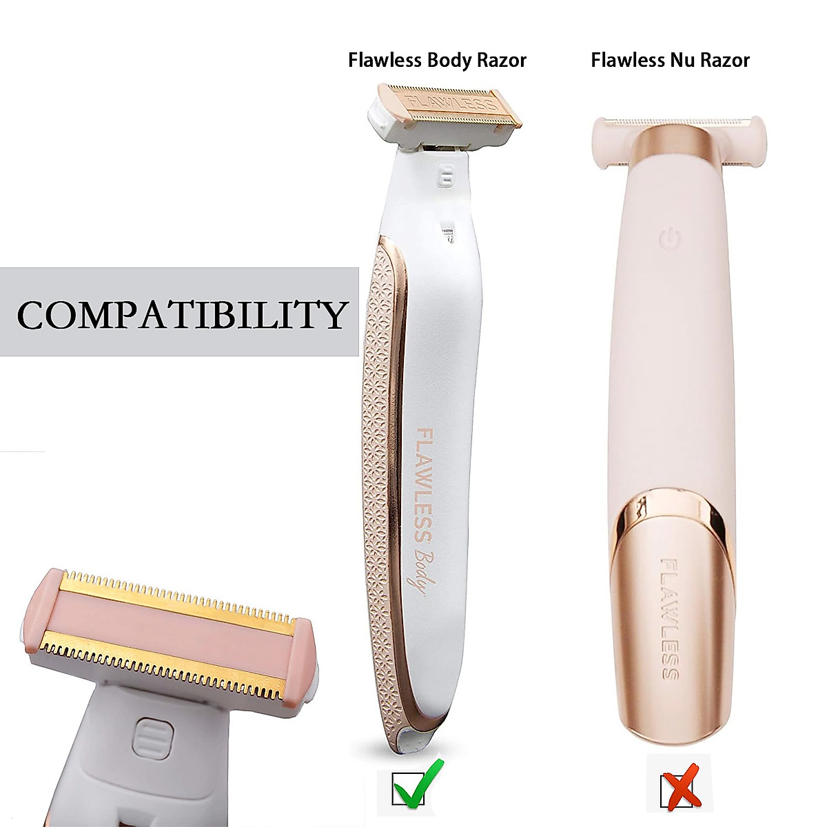 LinMei Razor Replacement Head Compatible for Finishing Touch Flawless Body Rechargeable Ladies Shaver and Trimmer with 3 Shaver Guide Combs, 2 Cleaning Brush, Bag