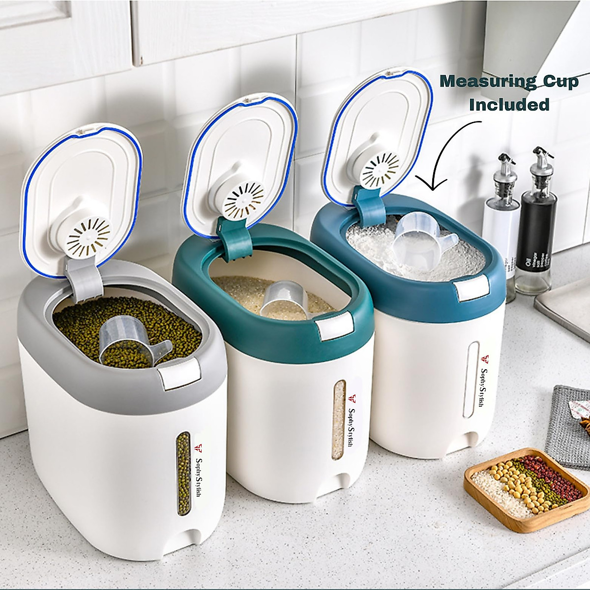 Kitchen Airtight Food Storage Container with Lid for Rice, Cereal, Flour, Sugar, Grains and Dog Food Storage - 11 lbs, Gree