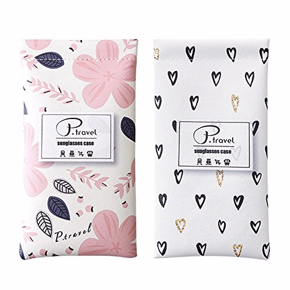 2PCS Portable Eyeglass Pouch Sunglass Goggles Case for Woman with Cleaning Cloth