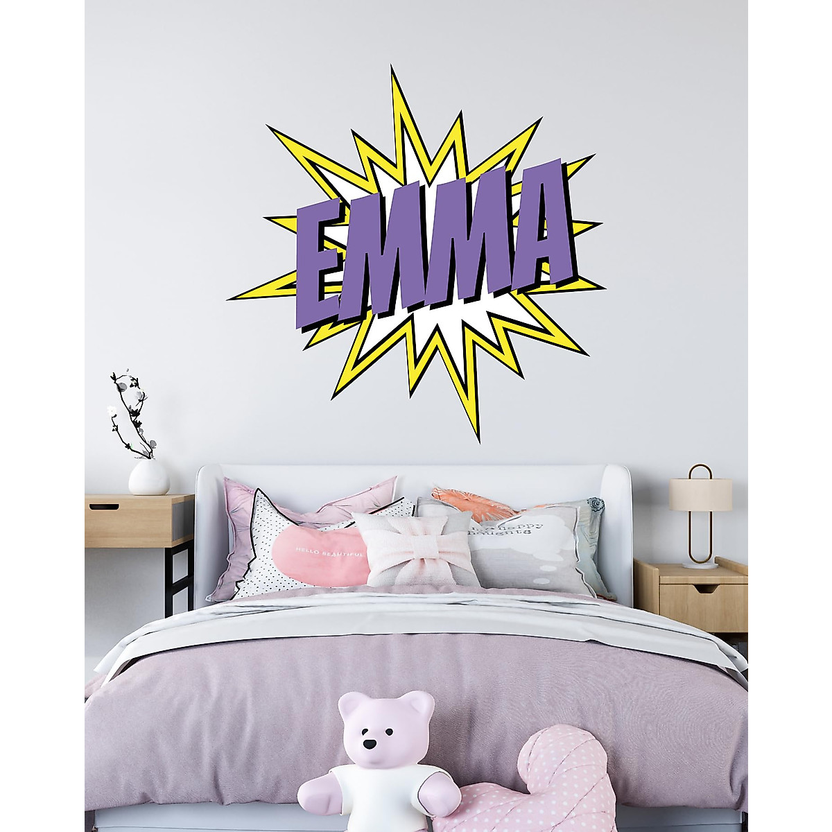 CuteDecals Custom Comic Name Wall Decal - Personalized Comic Name Wall Art Decal - Superheroes Nursery Wall Decor - Wall Decal for Nursery Bedroom Decoration (Small Wide 16''x15'' Height)