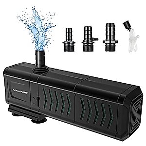 Submersible Pump 530GPH, Fountain Pump(2000L/H, 29W), 4-in-1 Water Pump with TwoPercolators Filters, Filtration/Aeration/Wave Generator for Fish Tank, Aquariums, Pond, Fountain, Hydroponics