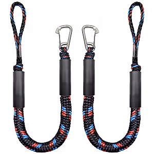 4 Feet Bungee Boat Dock Line Mooring Rope with Stainless Steel Clip Accessories Boat Docking Ropes for Boats PWC, Built in Snubber,Kayak, Watercraft,SeaDoo,Jet Ski, Pontoon,Canoe,Power Boat 2-Pack