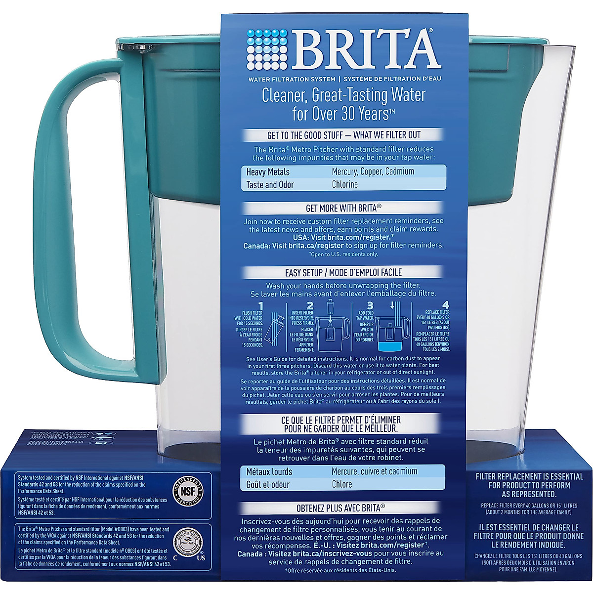 Brita Small 6 Cup Denali Water Filter Pitcher with 1 Brita Standard Filter, Made Without BPA, Transparent Teal