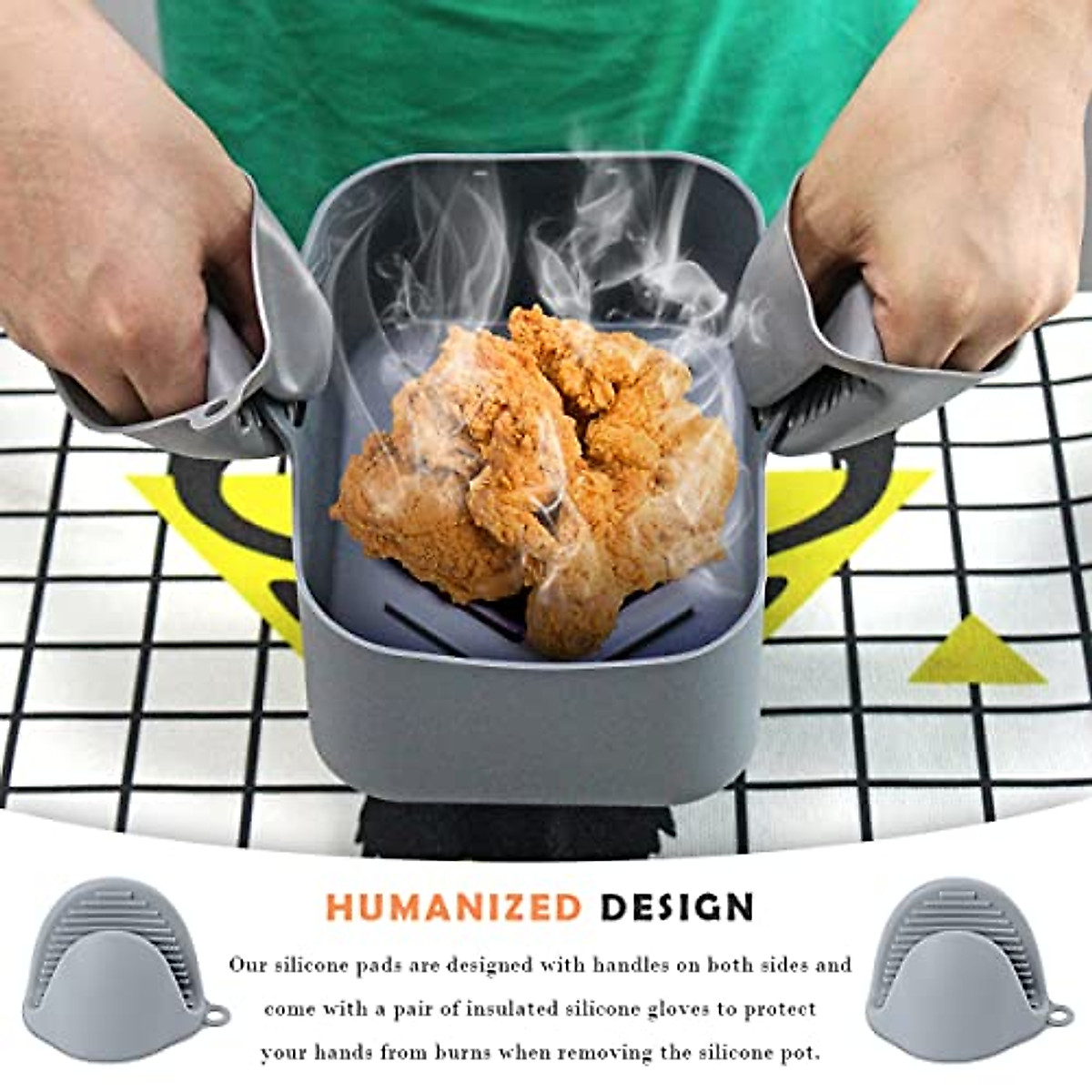 2PCS Air Fryer Silicone Pot - Silicone Air Fryer Reusable Liners for 8QT Ninja Foodi DZ201 DZ401 8QT, Food Safe Air Fryer Silicone Basket, Easy Cleaning Air Fryer Pan with Heat-proof Gloves