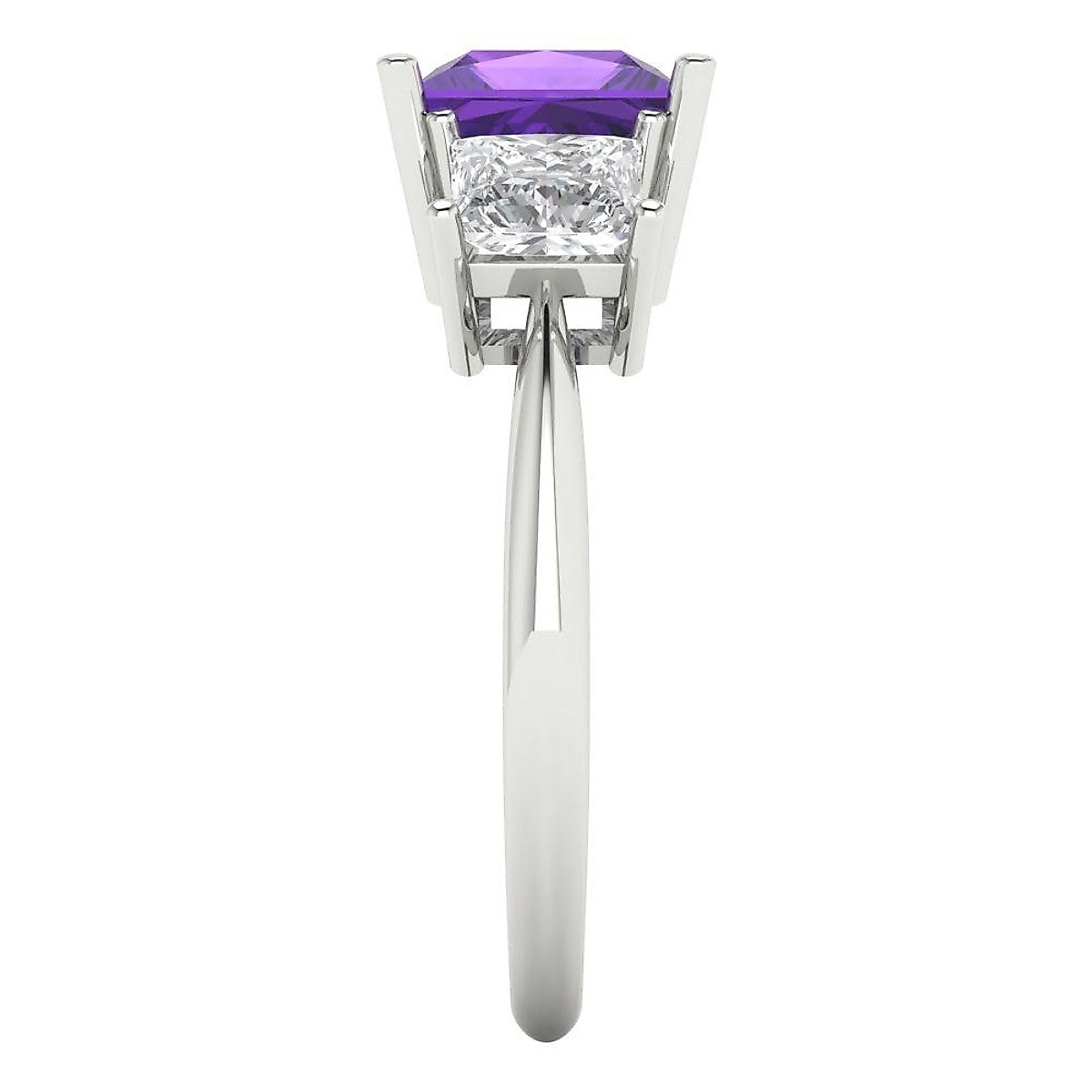 Clara Pucci 3.0 ct Princess Cut 3 Stone Solitaire Natural Amethyst gemstone Designer Anniversary Bridal Engagement Ring 14k White Gold
