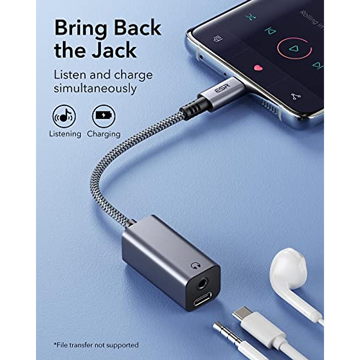 ESR USB C Headphone Adapter, 2-in-1 USB C to 3.5 mm Headphone Jack Adapter with PD Fast Charging, Portable Design, Compatible with Galaxy S22/S21/S20/Note20, iPad Air 5/Mini 6/Pro (2021/2020), Grey