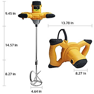 Paint Mixer Cement Mixer with Ear Defenders, 2100W Huhomco 110V Portable Concrete Mixers 6 Speed Adjustment,Handheld Electric Concrete Cement Mixer
