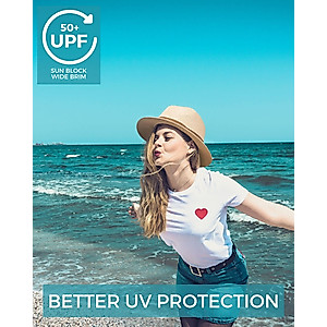 accsa Panama Straw Hat for Women Wide Brim Summer Sun Hat Ladies Straw Hat for Beach UPF 50+