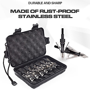 Archery Hunting Broadheads, 12PK 3 Blades Hunting Screw-in Broadheads 100 Grain Arrow Tips Compatible with Crossbow and Compound Bow + 1 PK Broadhead Storage Case