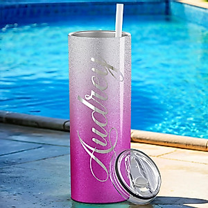 Personalized Skinny 20 oz with Lid Frosted Fuchsia Customized Laser Engraved Cup Gift Stainless Steel Vacuum Insulated Mug