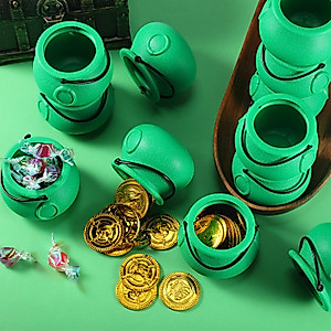 Plastic Cauldron Mini Witches Cauldron with Handle Halloween Candy Bucket Small Pot Decorations Candy Kettles for St patrick Day Halloween Party(Green,40 Pcs)