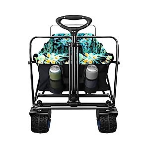 Hurley Beach & Gear Collapsible Wagon Cart, 30.25"x21.75"x31.25", Hawaiian Gardens, Black
