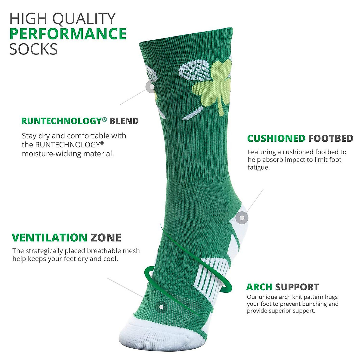 ChalkTalkSPORTS Lacrosse Athletic Mid-Calf Woven Socks | Lacrosse Shamrock Socks | Green